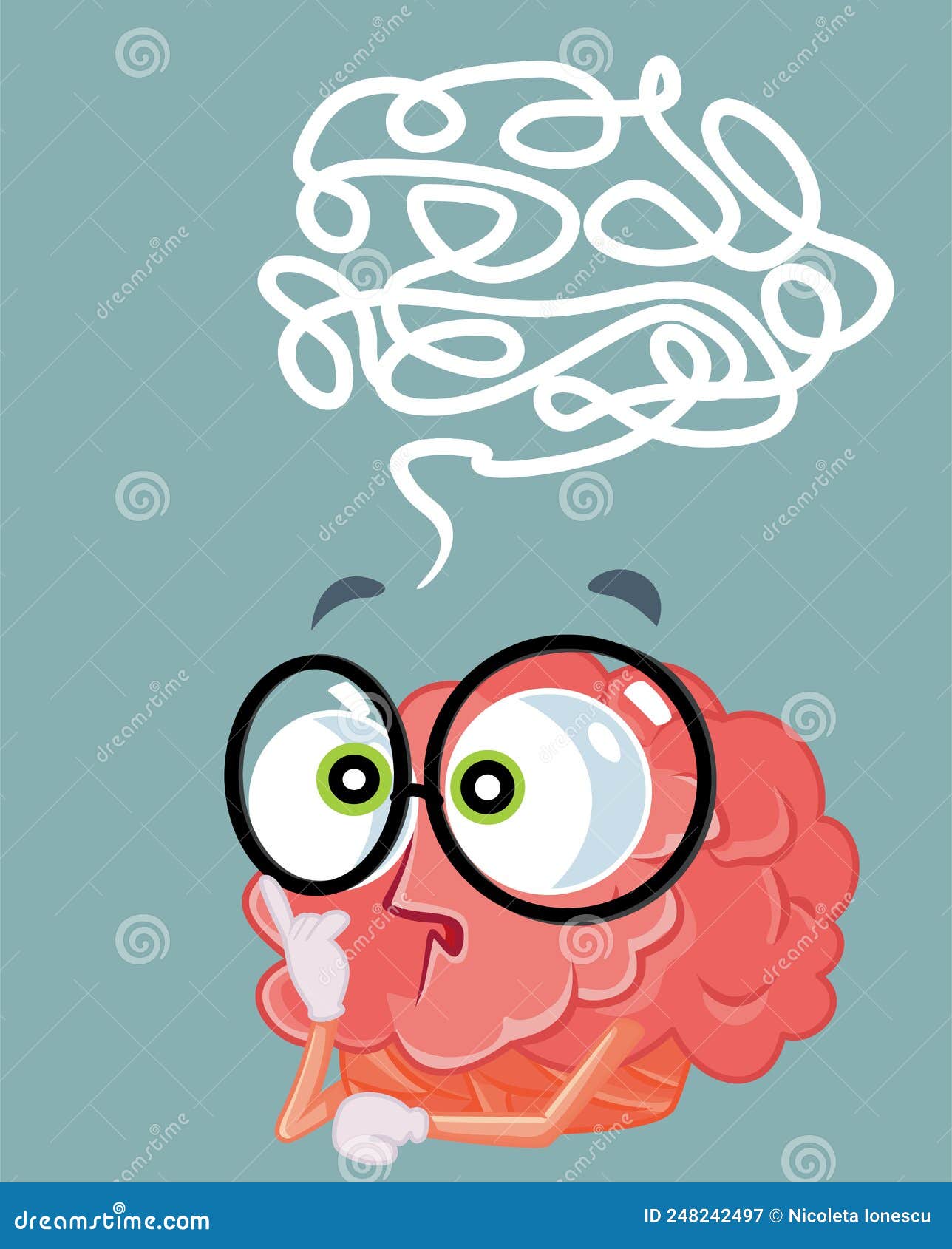 Puzzled Brain Thinking Hard Vector Cartoon Illustration Stock Vector ...