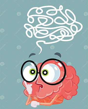 Puzzled Brain Thinking Hard Vector Cartoon Illustration Stock Vector ...