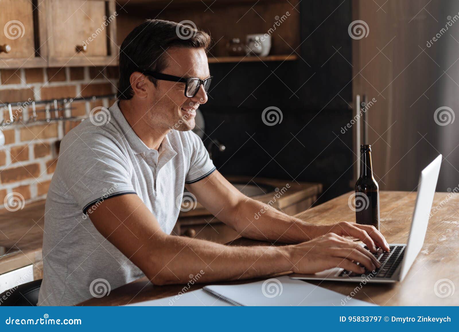 Intelligent Productive Man Working in the Kitchen Stock Image - Image ...