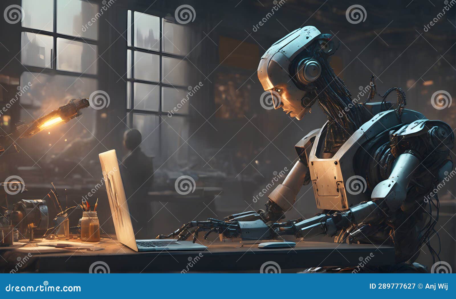 The Intelligent Robot is Actively Collaborating with the Computer Stock ... The Intelligent Robot is Actively Collaborating with the Computer Stock ...