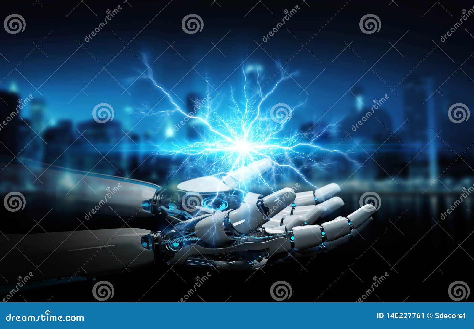 Intelligent Robot Machine Creating Electricity 3D Rendering Stock ...