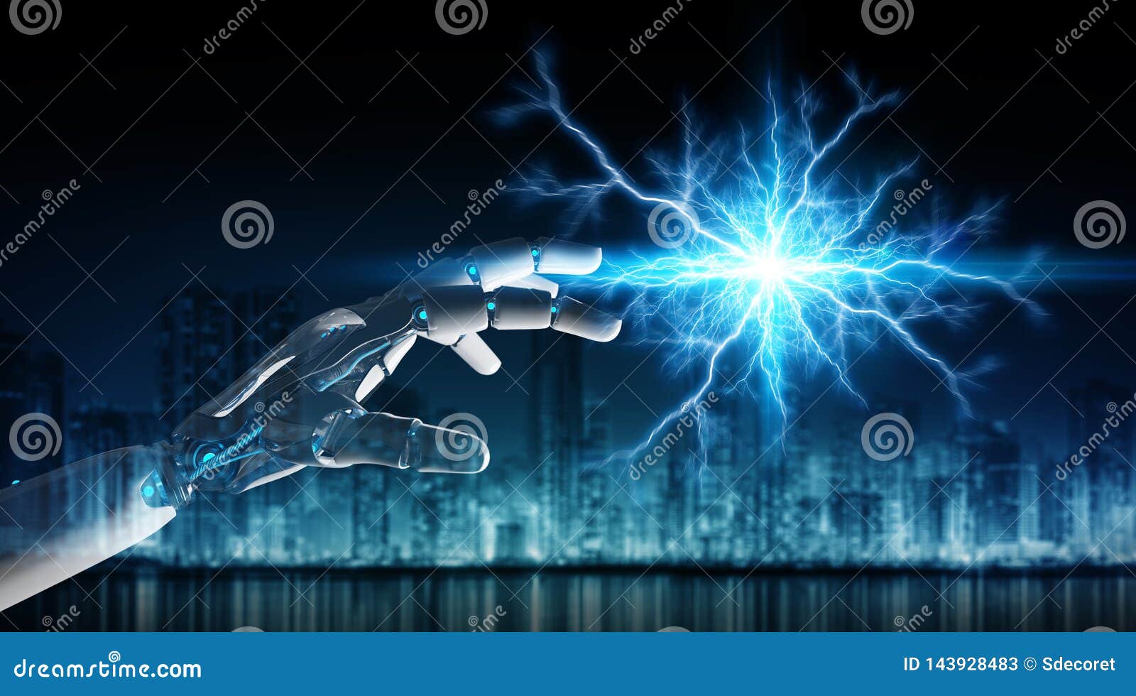 Intelligent Robot Machine Creating Electricity 3D Rendering Stock ...