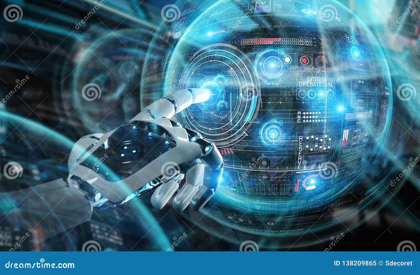 Intelligent Robot Machine Using Digital Screens Interface 3D Rendering ...
