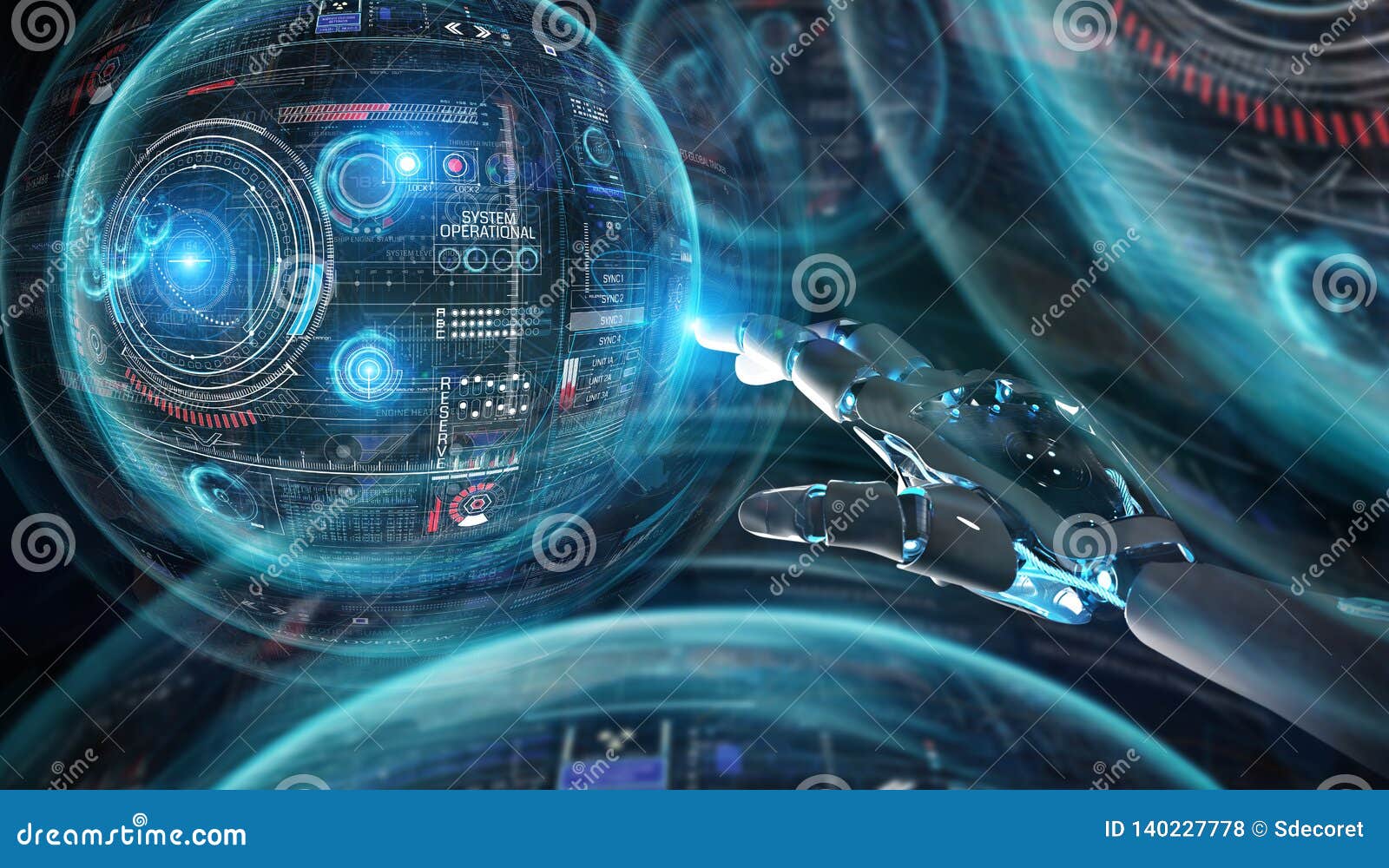 Intelligent Robot Machine Using Digital Screens Interface 3D Rendering ...