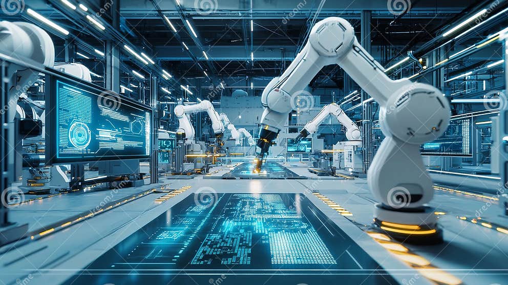 Intelligent Robotic Arm Automation in a High-Tech Space Stock Photo ...