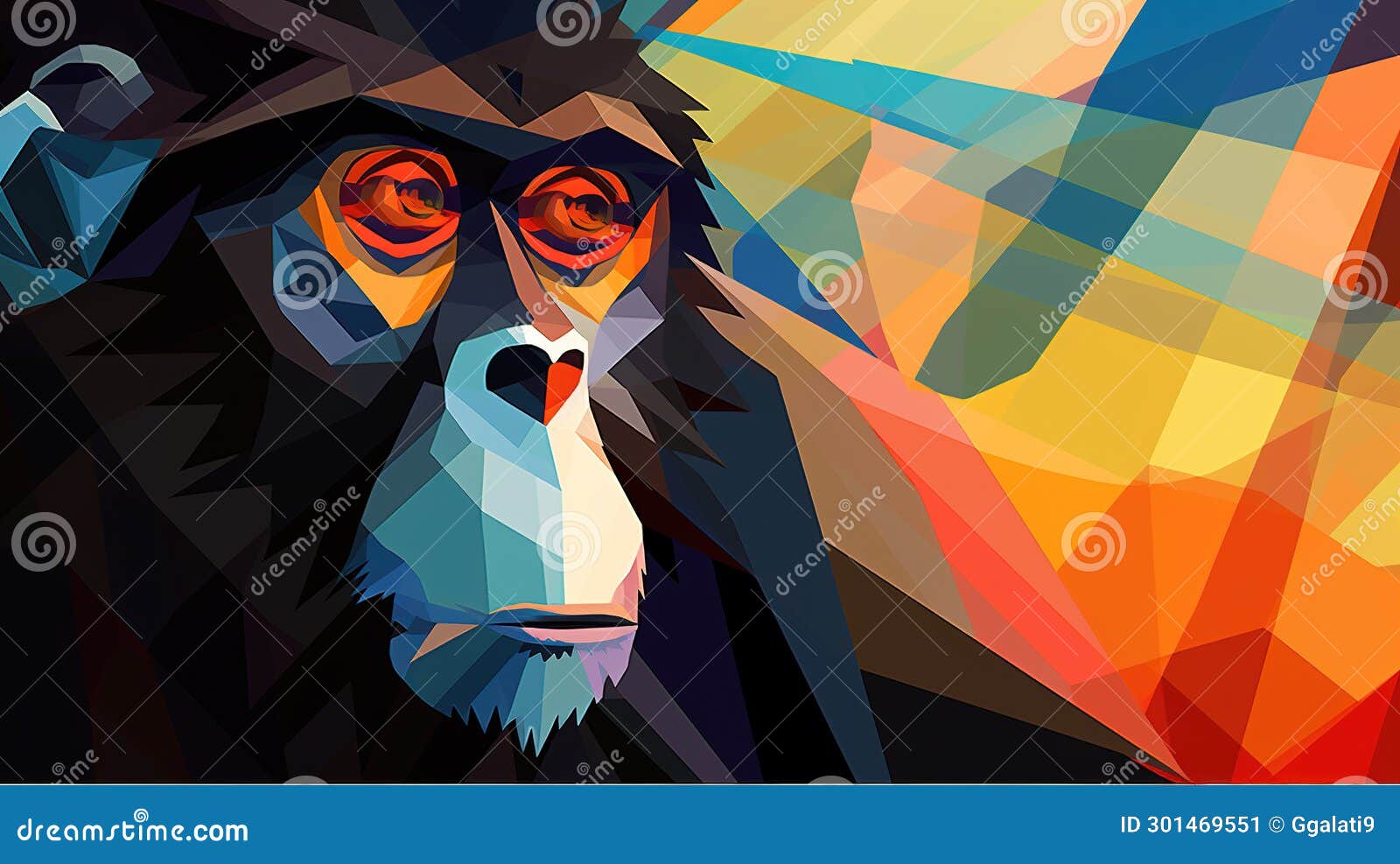 An Intelligent Sad Looking Ape Face, Geometrical Modern Abstract ...