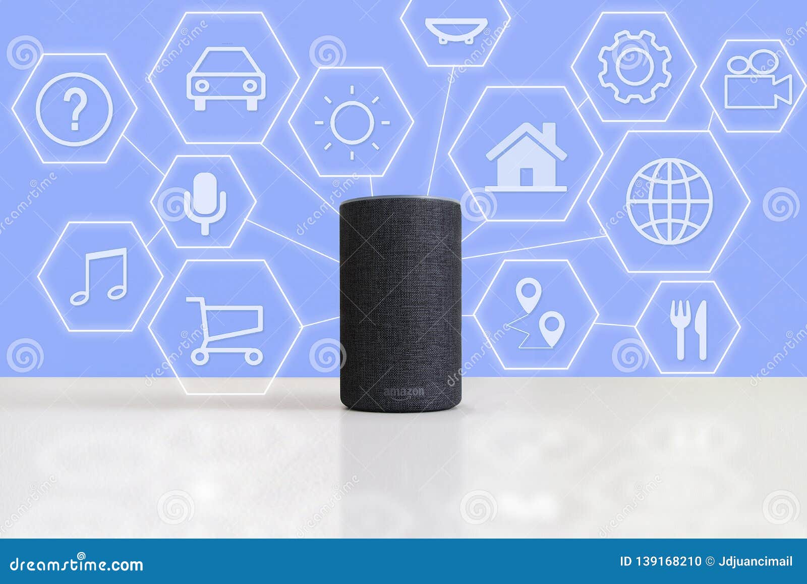 Intelligent Speaker Device in a Smart Home with Some Icons Representing ...