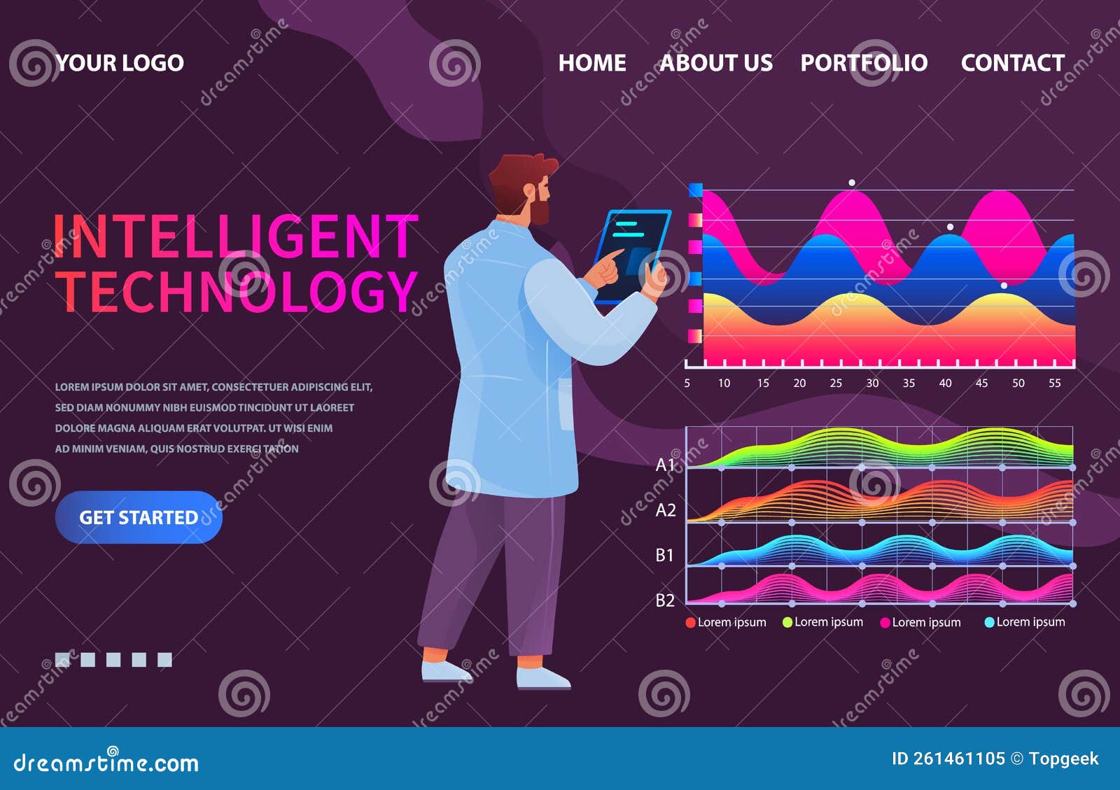 Intelligent Technology Abstract Landing Page Template. Cyber ...