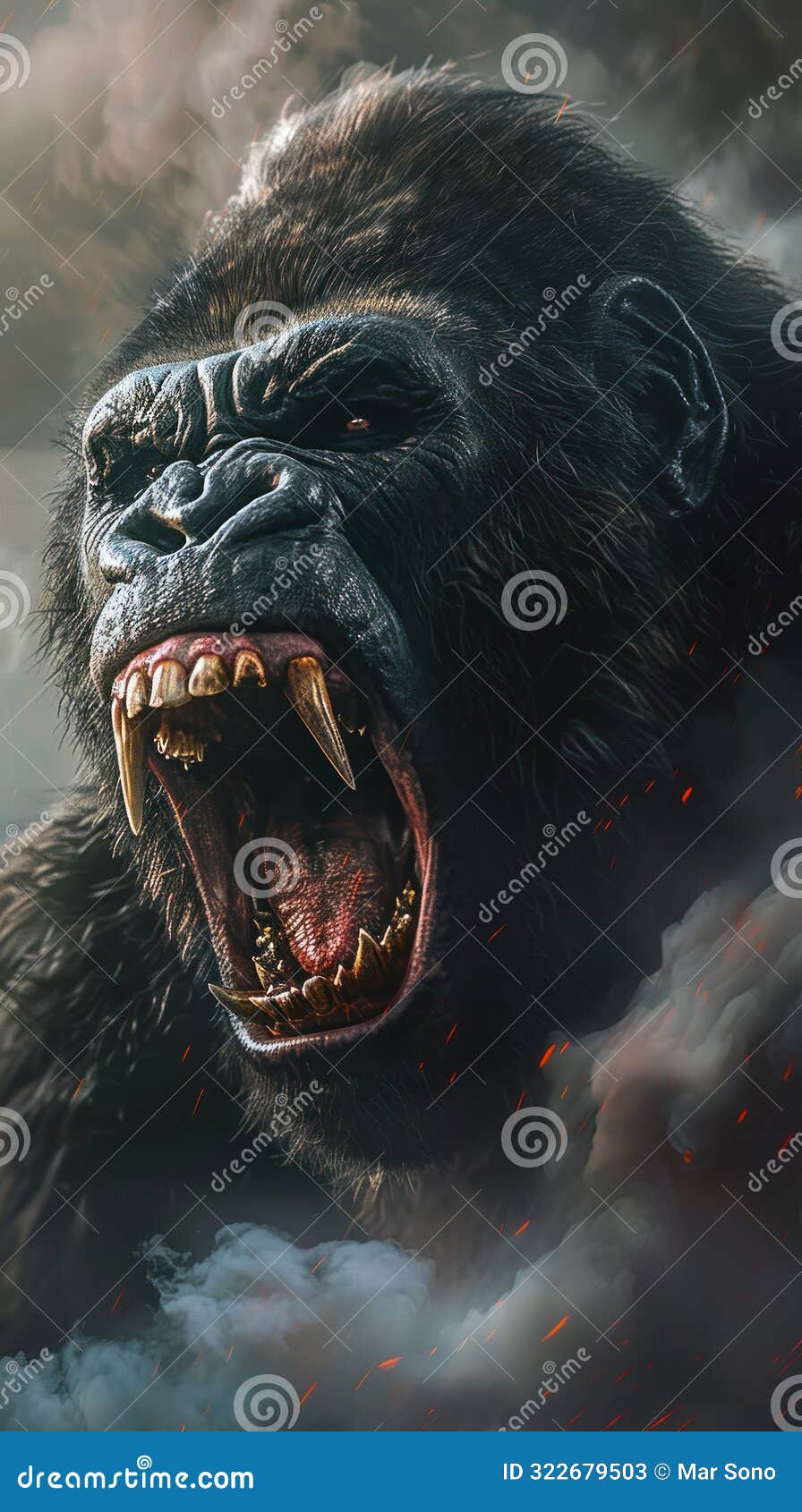 An Intense Artwork of an Angry Gorilla with a Dark, Fiery Background ...