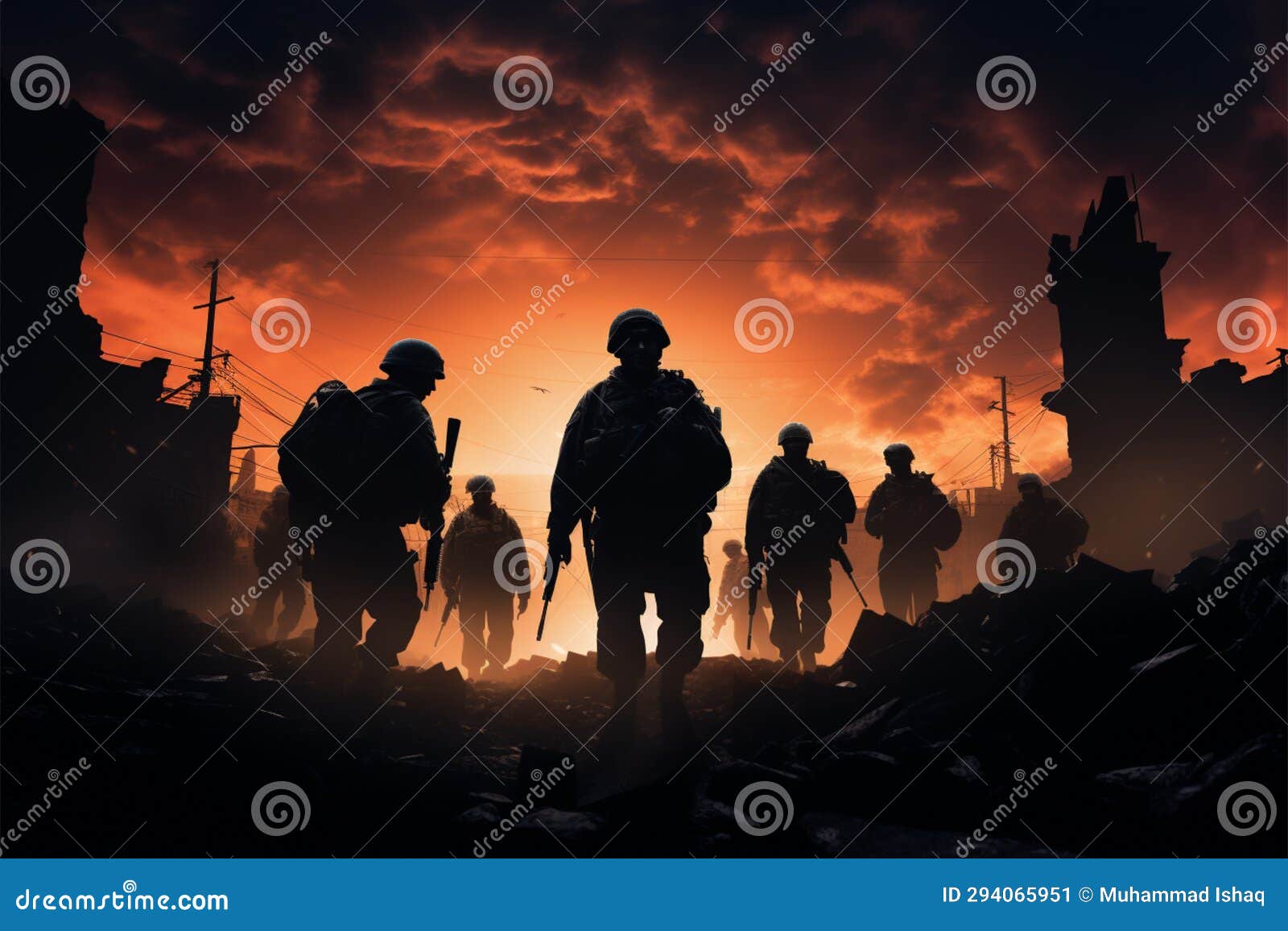 Intense Backdrop Sets the Stage for a Striking Soldier Silhouette Stock ...