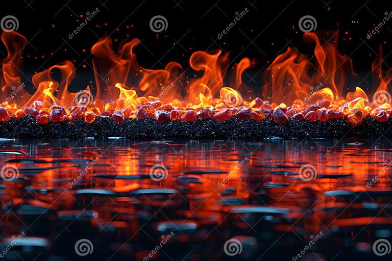 Intense Blazing Fire Reflection on Water Surface for Dramatic Visual ...