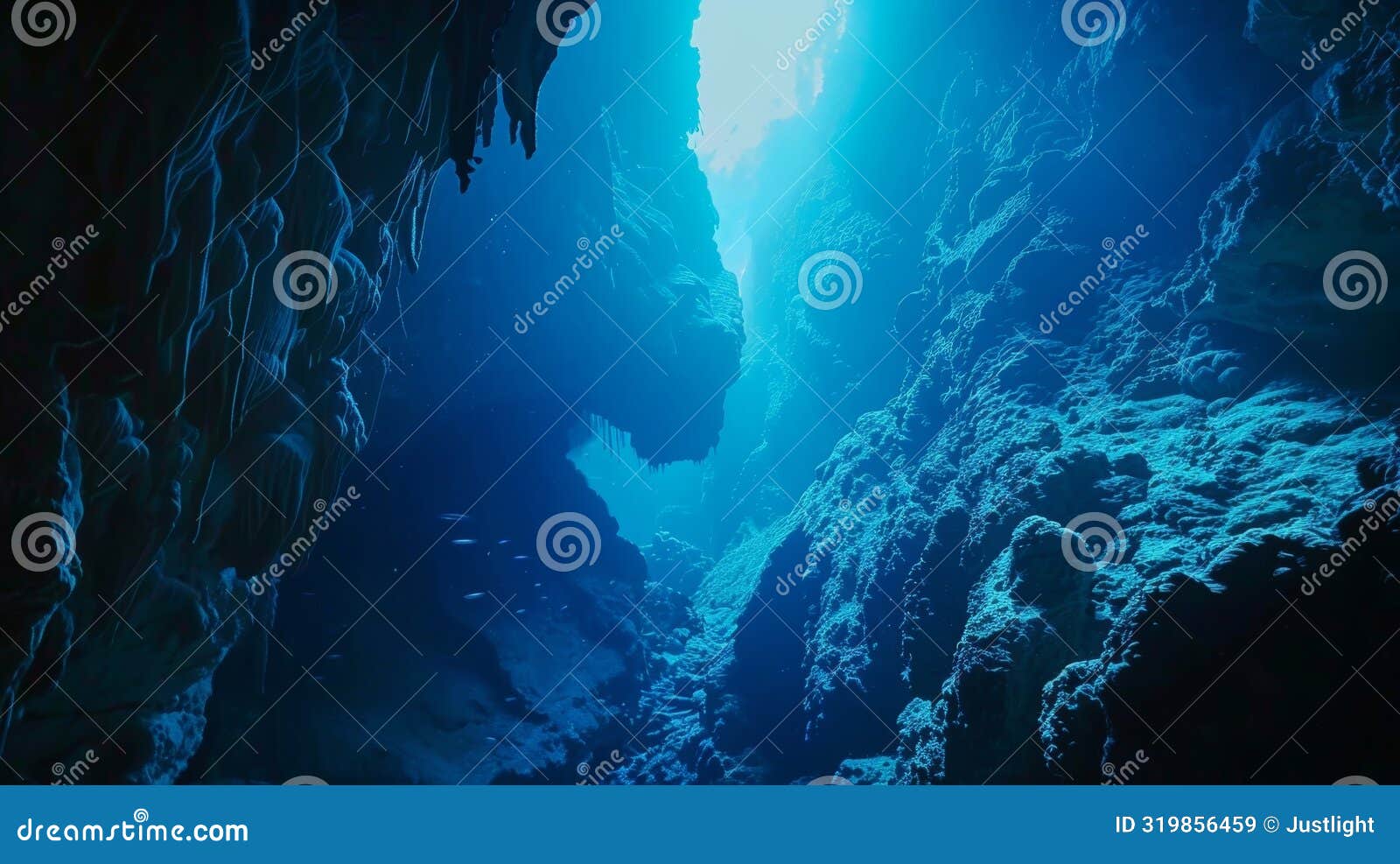 The Intense Blue Hue of a Vertical Underwater Cave Captivating the ...