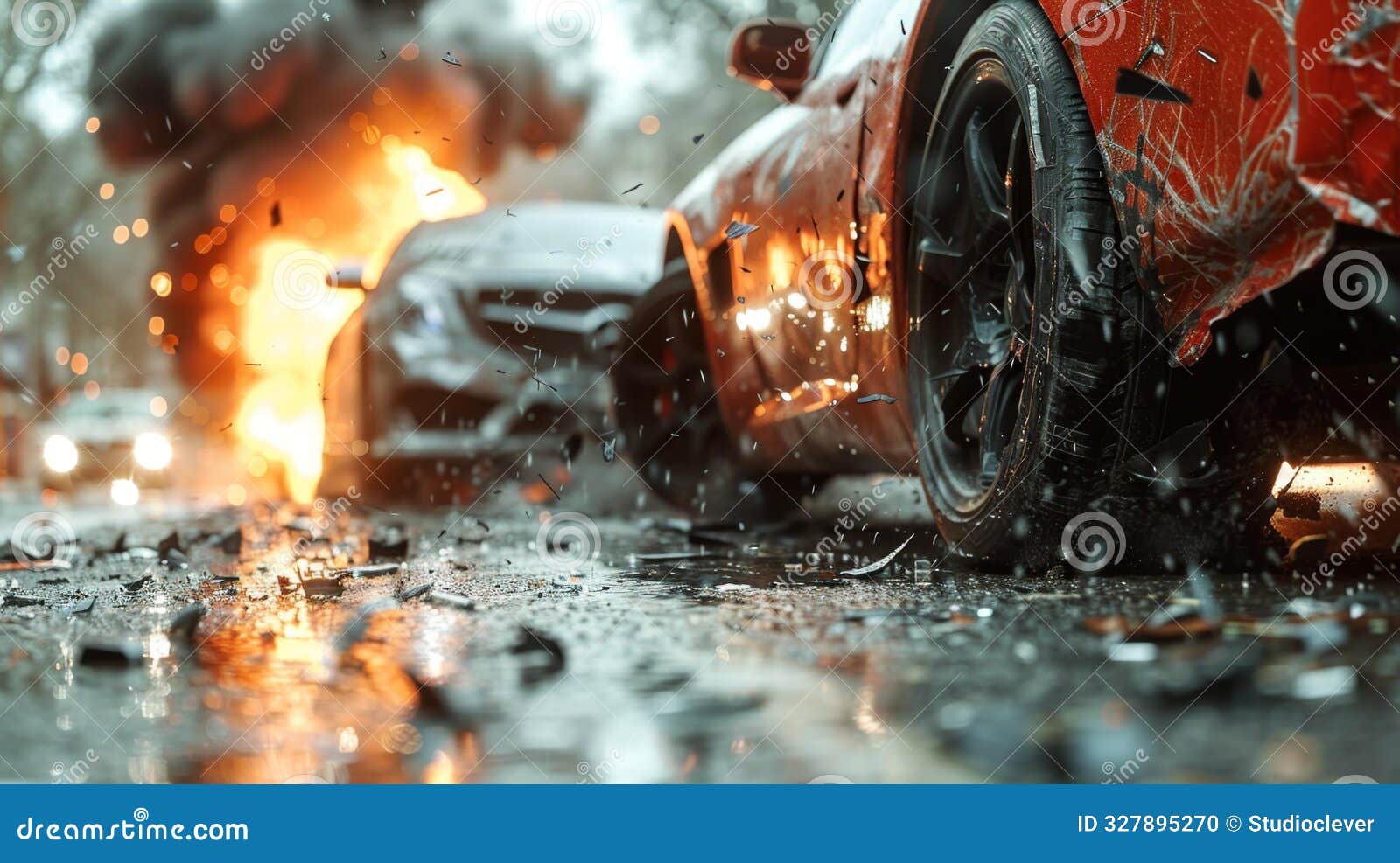 Intense Car Crash Scene with Explosion - Generative Ai Stock ...