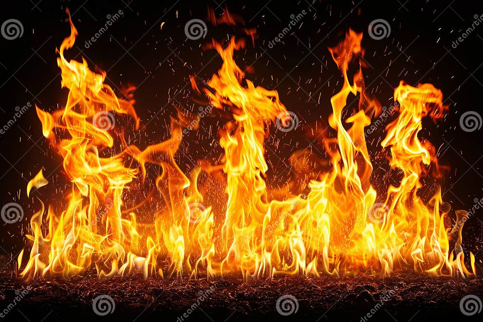 Intense Close Up of Flames and Billowing Smoke on Dark Backdrop for ...