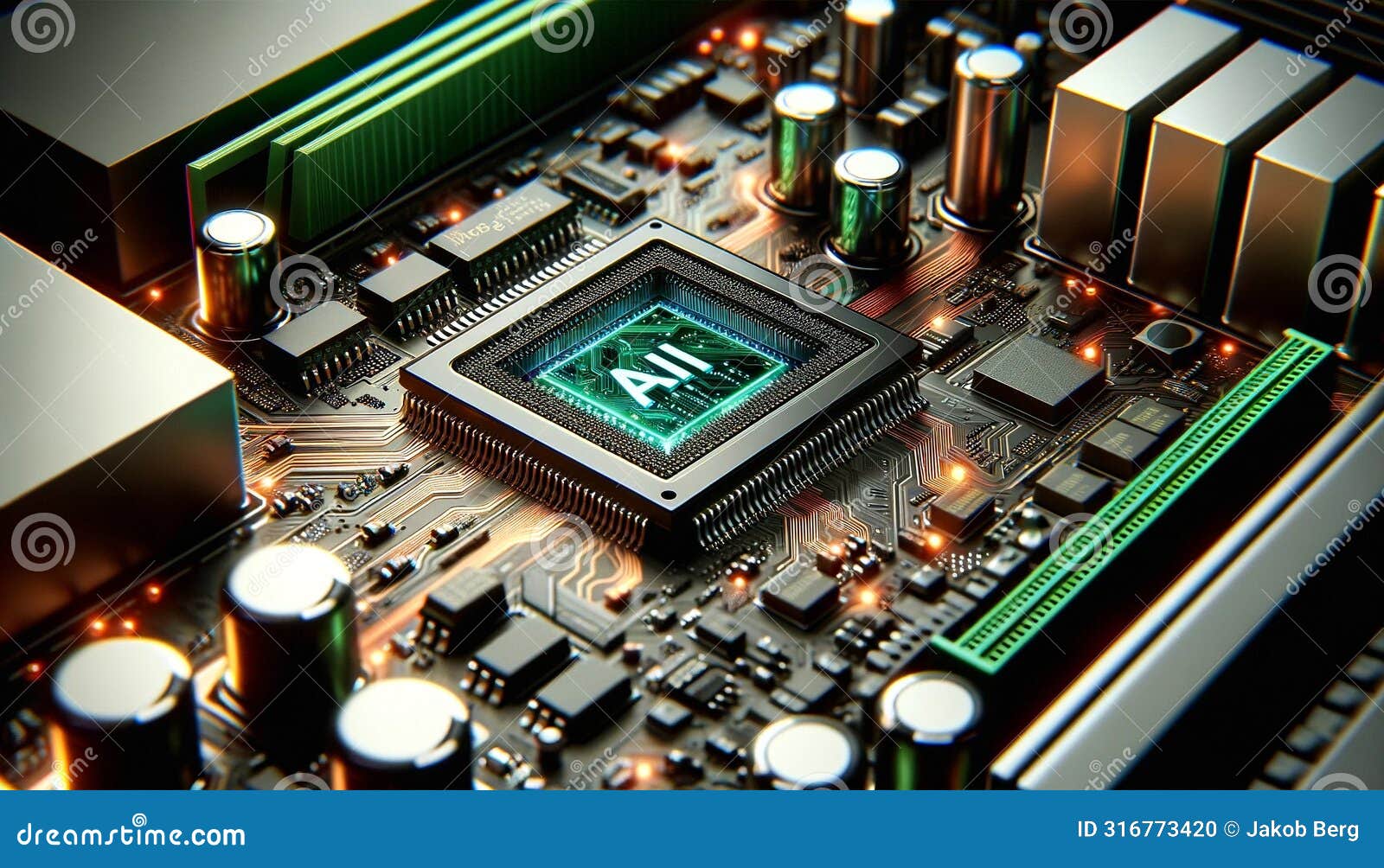 Intense Close-up Image of an Advanced Artificial Intelligence Processor ...
