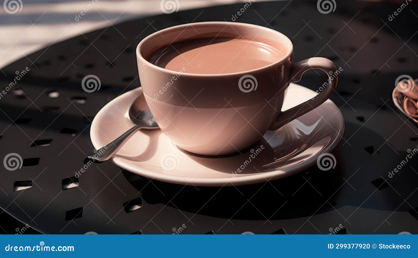 Intense Close-ups of a Rendered Black Table with Cup and Spoon Stock ...