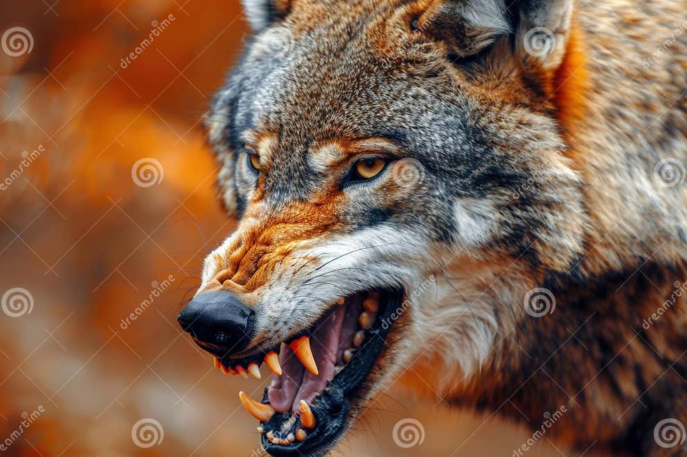 Intense Closeup of Snarling Wolf Stock Photo - Image of mammal ...
