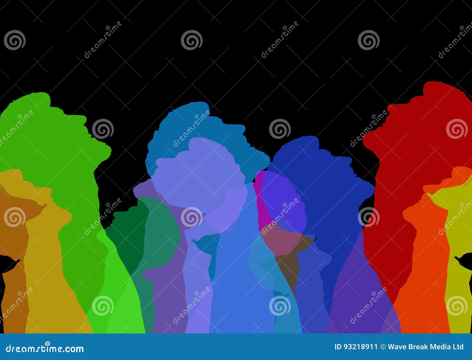 Intense Color Silhouettes of a Man Looking Up . Black Background Stock ...