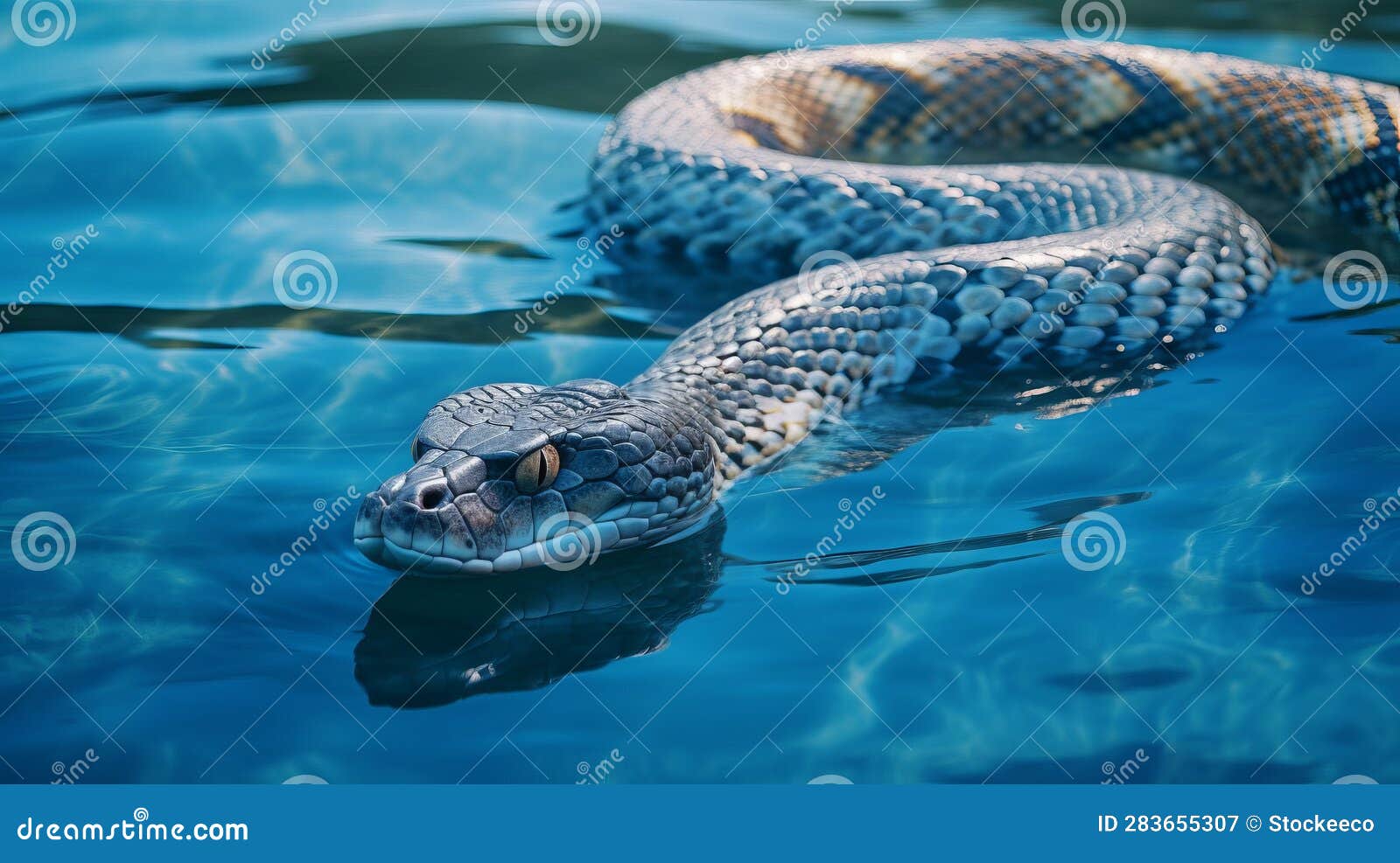 Intense Colorized Snake Swimming in Blue Water Stock Illustration ...