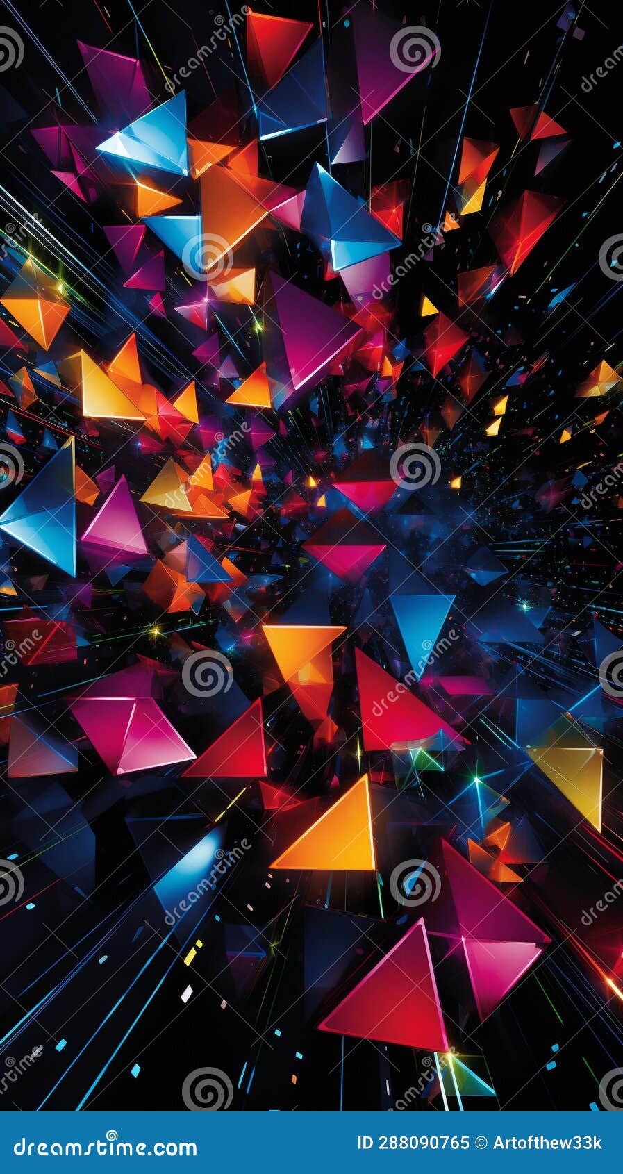 Intense Competition: Dynamic Neon Geometric Design on Reflective ...