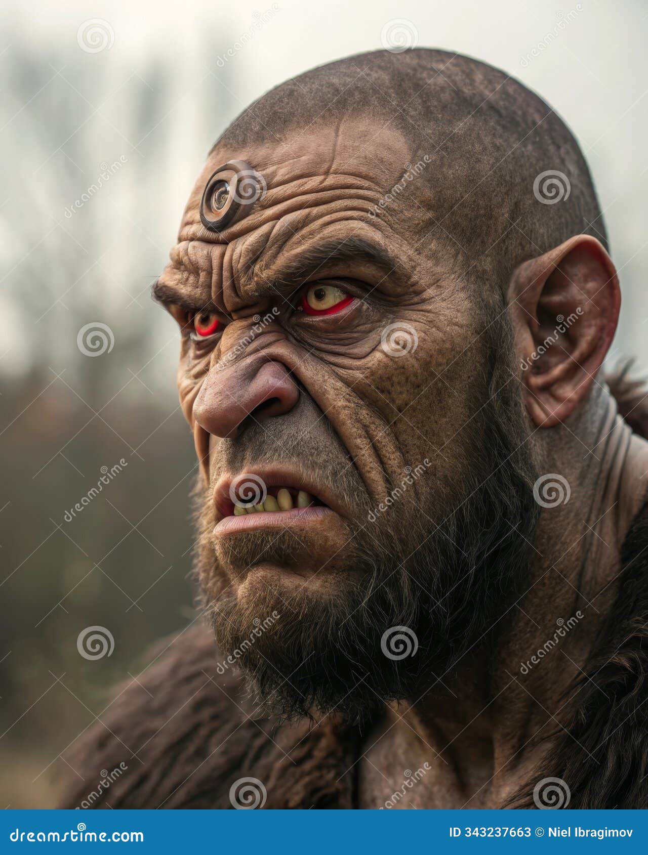 Intense Cyclops with Red Eyes in a Rural Setting Stock Image - Image of ...