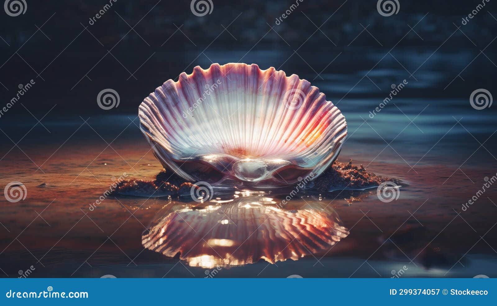 Intense and Dramatic Lighting: Reflection of a Large Shell in Water ...
