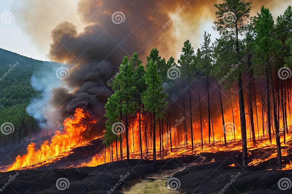 Intense Efforts of Firefighters To Control a Massive Wildfire in the ...