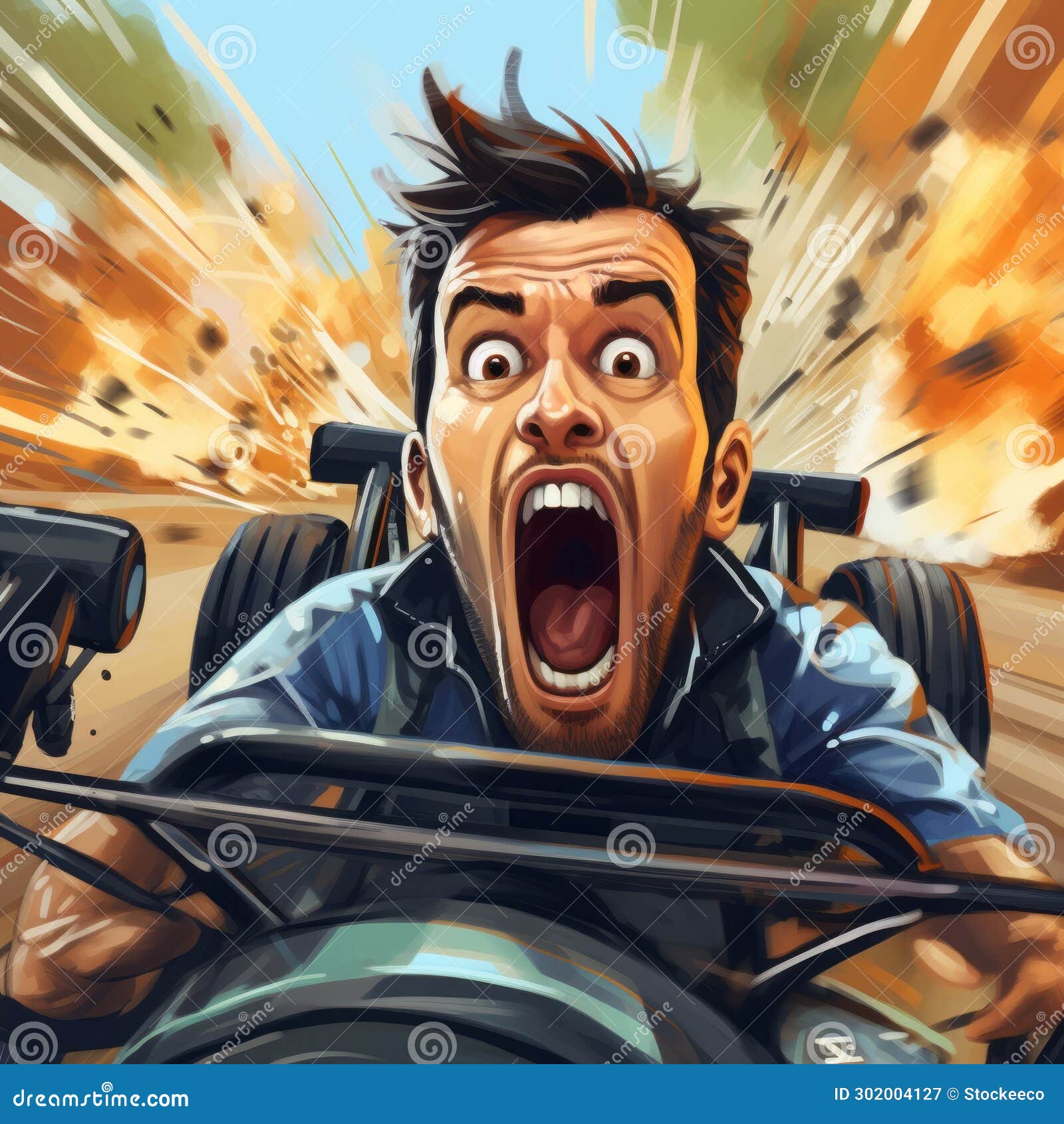 Intense Emotions: a Hyper-detailed Portrait of a Man Driving with a ...