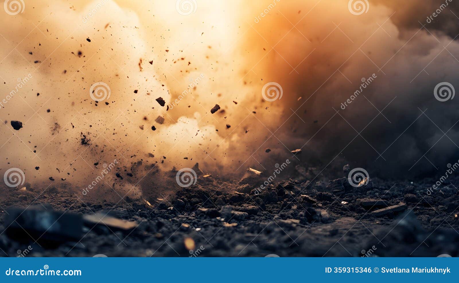 Intense Explosion with Debris and Smoke in Dynamic Scene Stock Photo ...