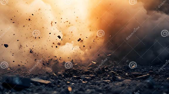 Intense Explosion with Debris and Smoke in Dynamic Scene Stock Photo ...