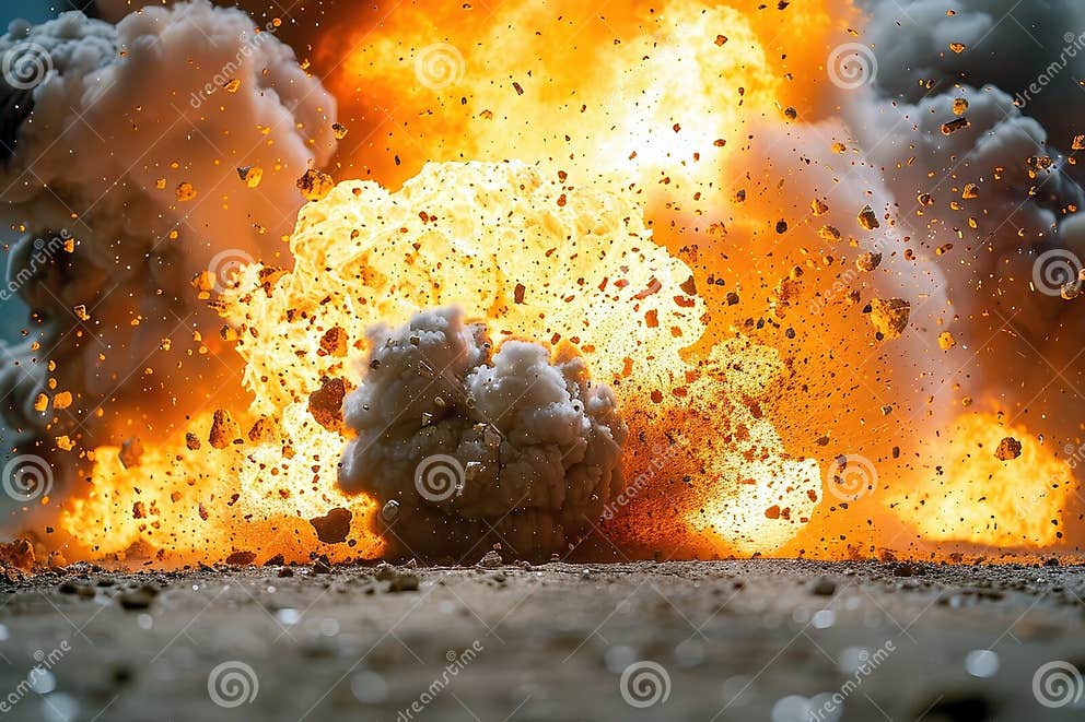 Intense Explosion with Fiery Blast and Debris Stock Photo - Image of ...