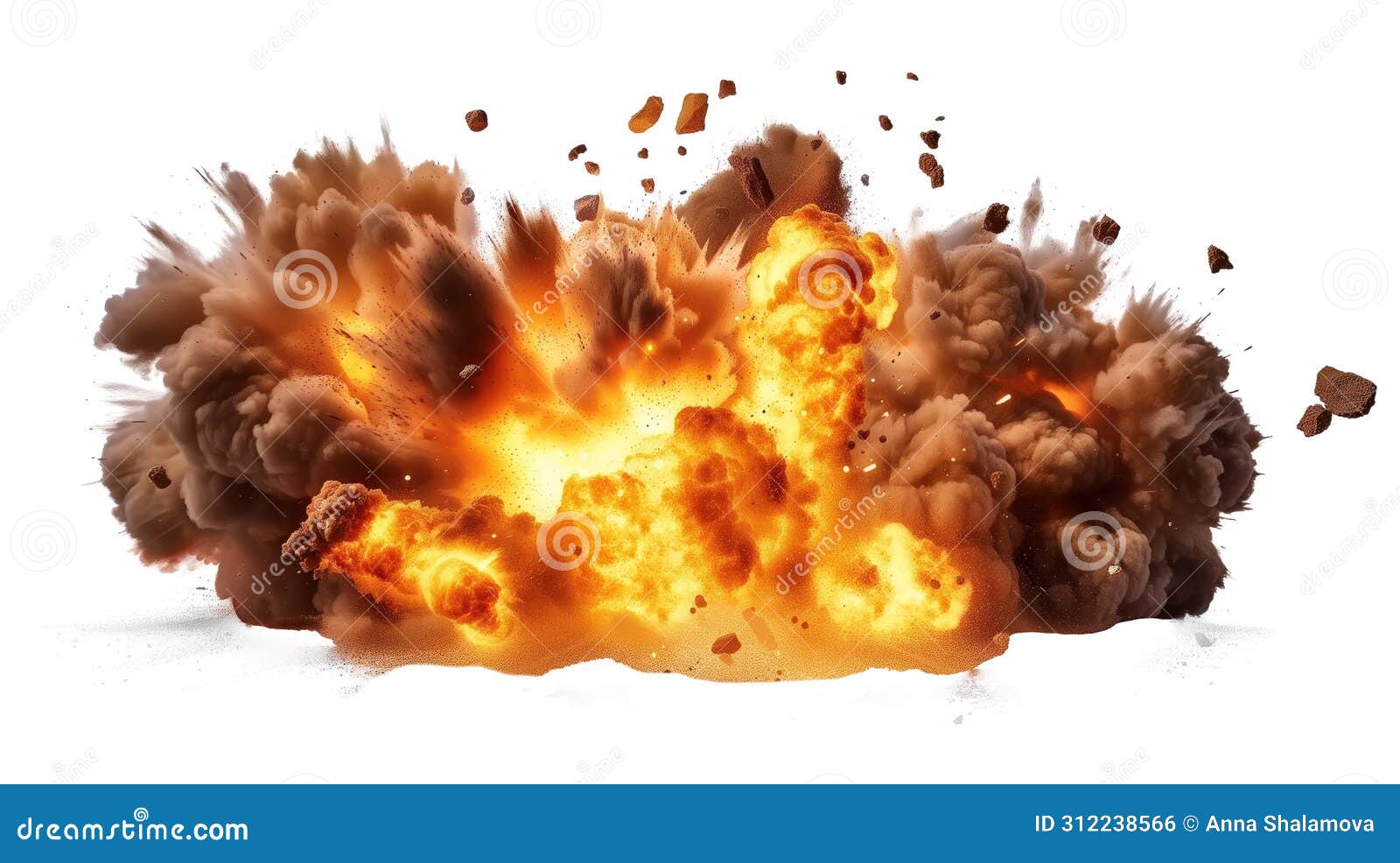 Intense Explosion with Fire and Smoke Isolated on White Background ...