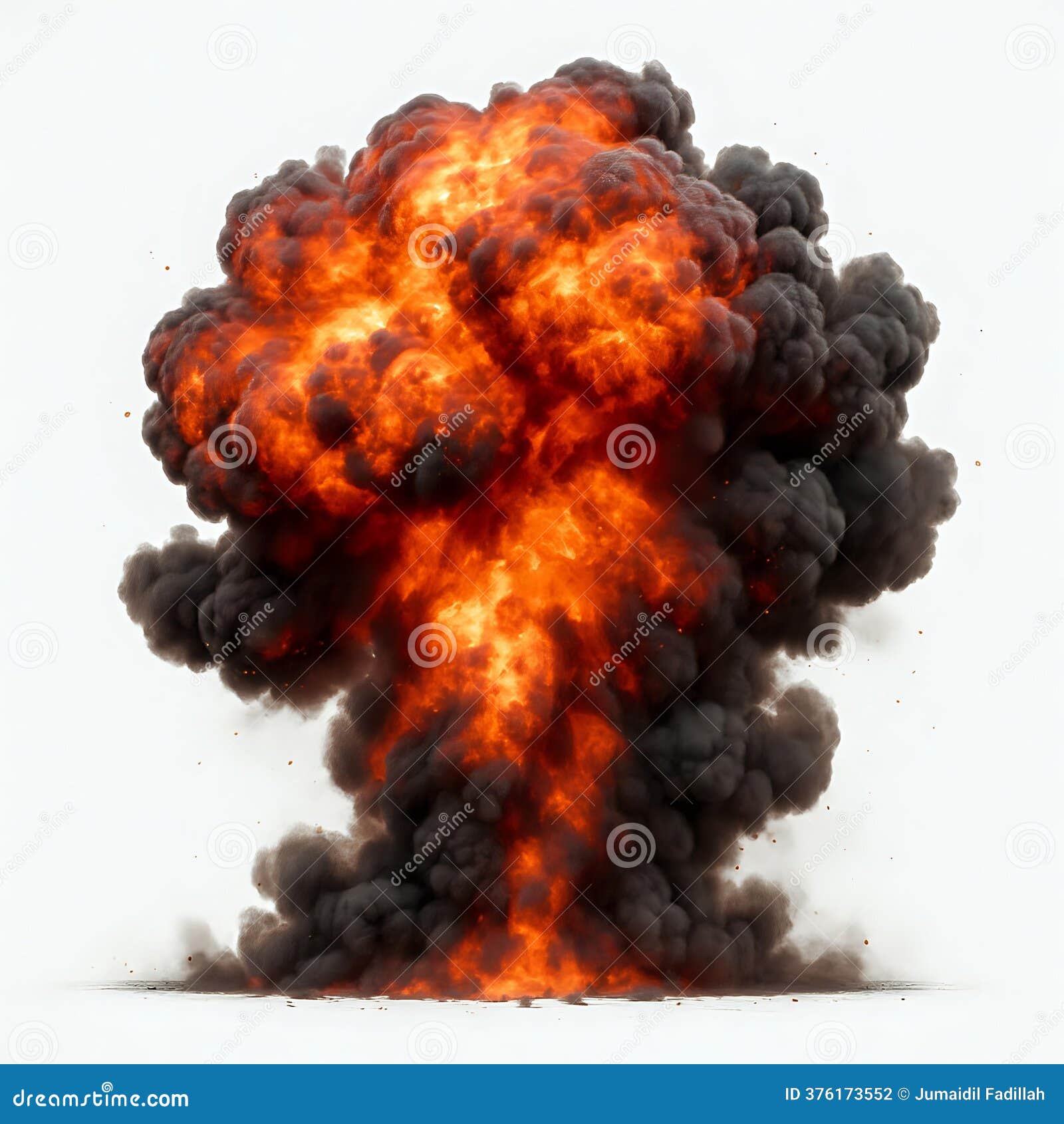 Intense Explosion With Flying Debris And Fiery Blast Against Dark ...