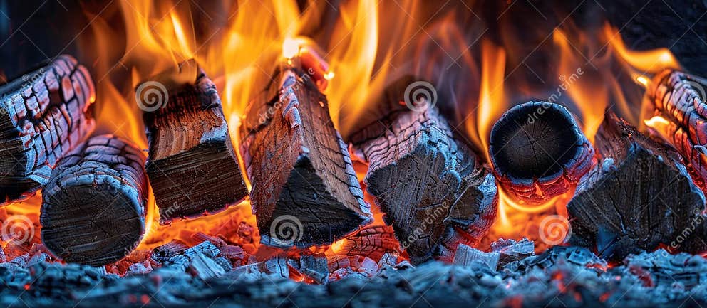 Intense Fire Burning in Fireplace Stock Photo - Image of glow ...