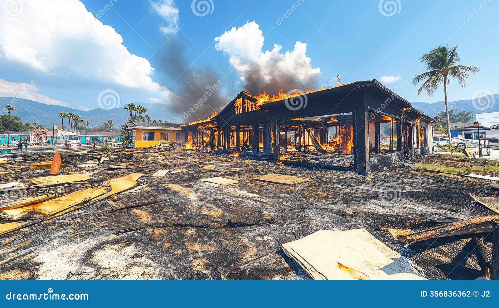 Intense Fire Engulfs Wooden Structure Amidst Suburban Setting with ...