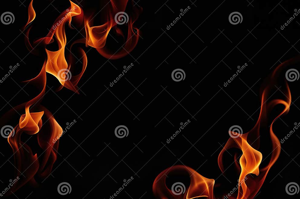 Intense Fire Flames on Dark Background.Fire Concept Stock Illustration ...