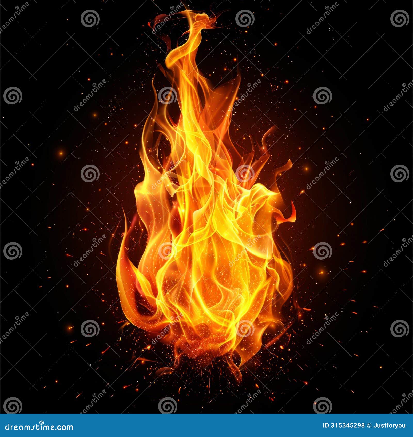 Intense Fire Flames Isolated on Black Background. Generative Ai Stock ...