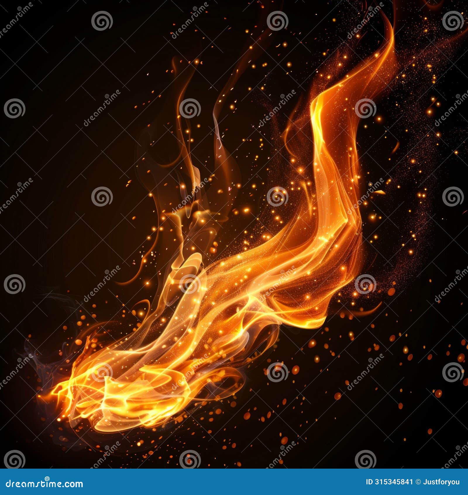 Intense Fire Flames Isolated on Black Background. Generative Ai Stock ...