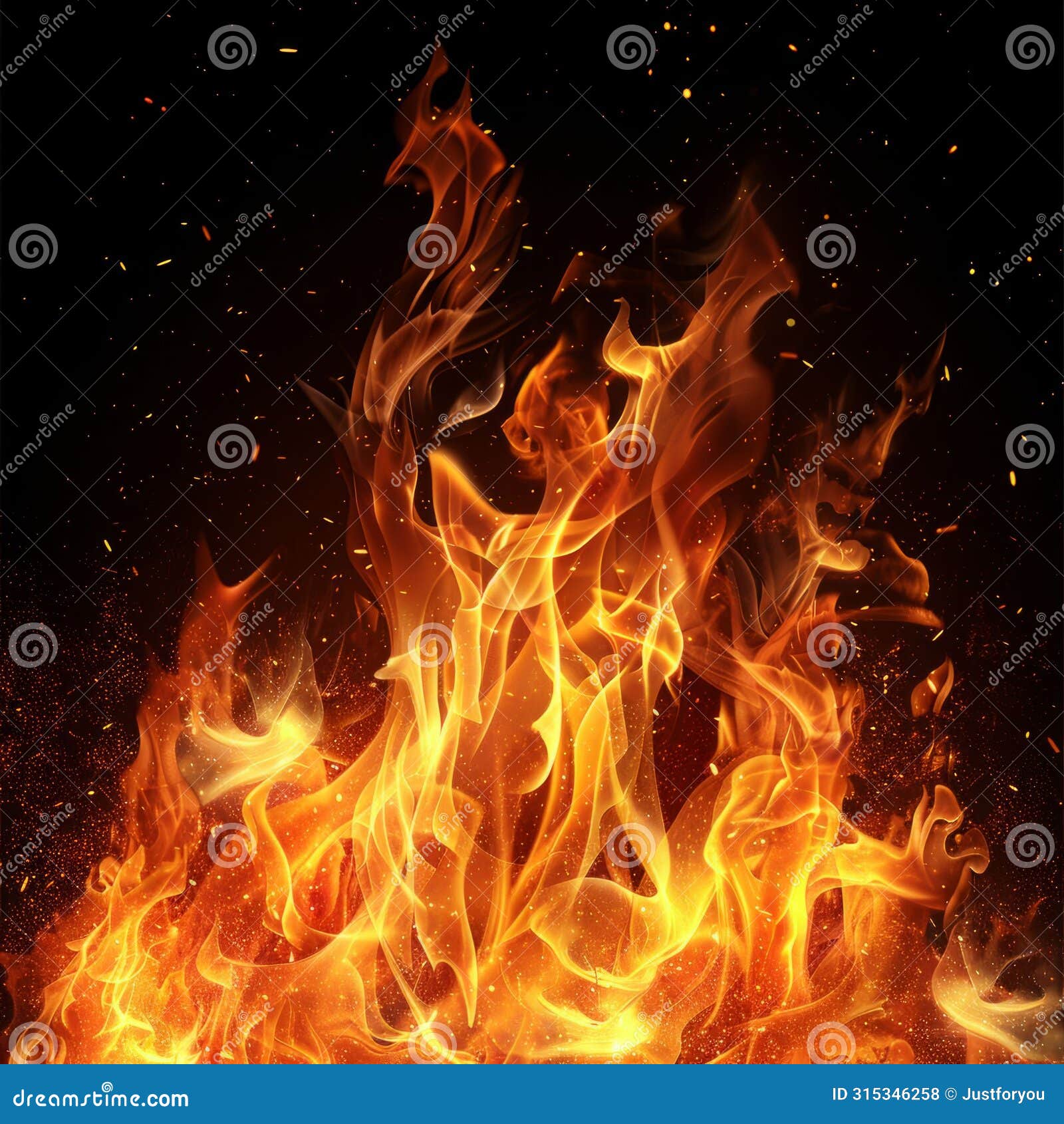 Intense Fire Flames Isolated on Black Background. Generative Ai Stock ...