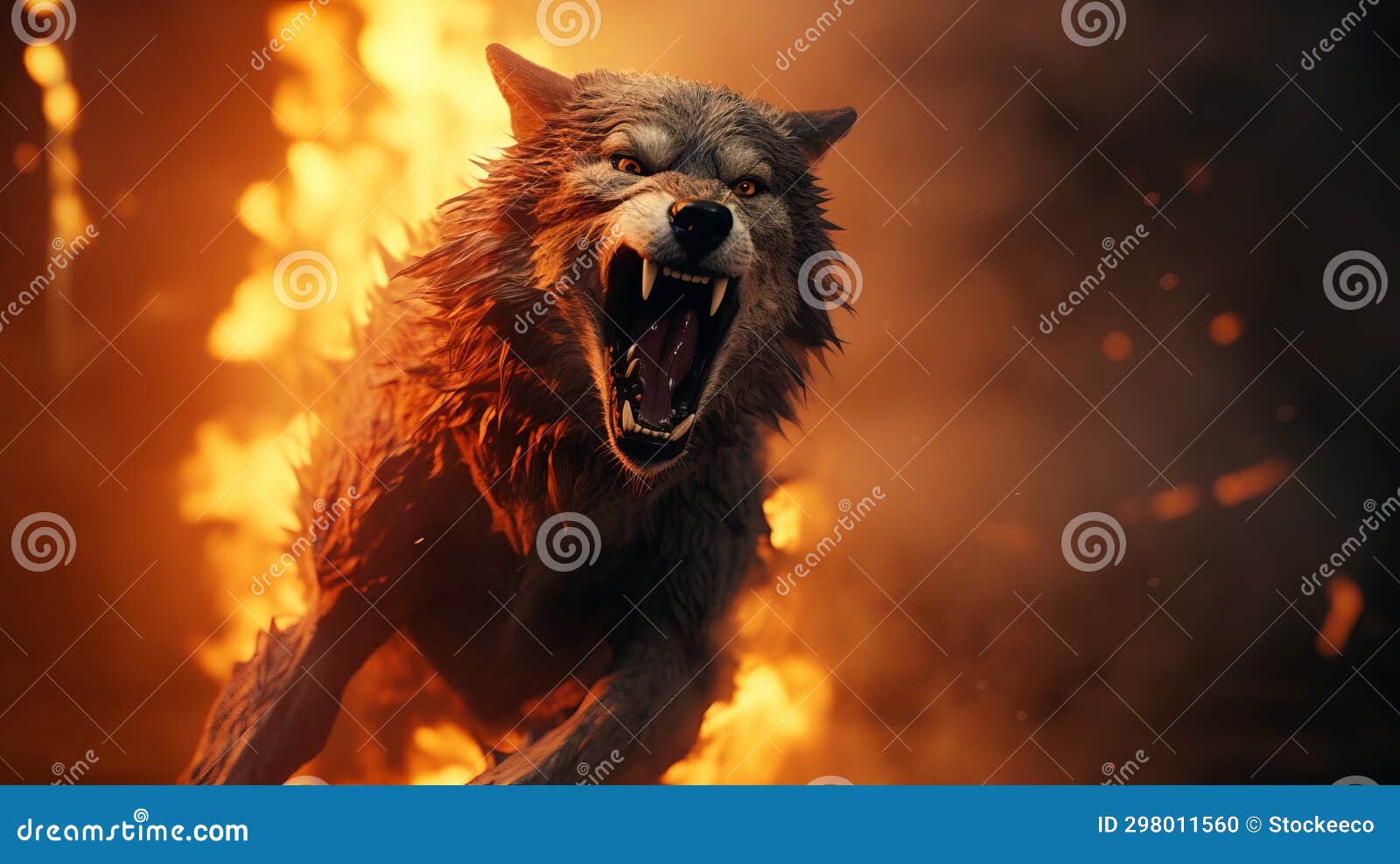 Intense Fire Jump: Realistic Wolf Rendering with Vray Tracing Stock ...