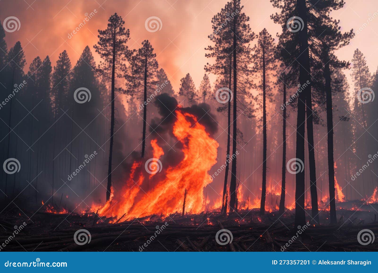 Intense Flames From A Massive Forest Fire, Generative Ai. Flames Light ...