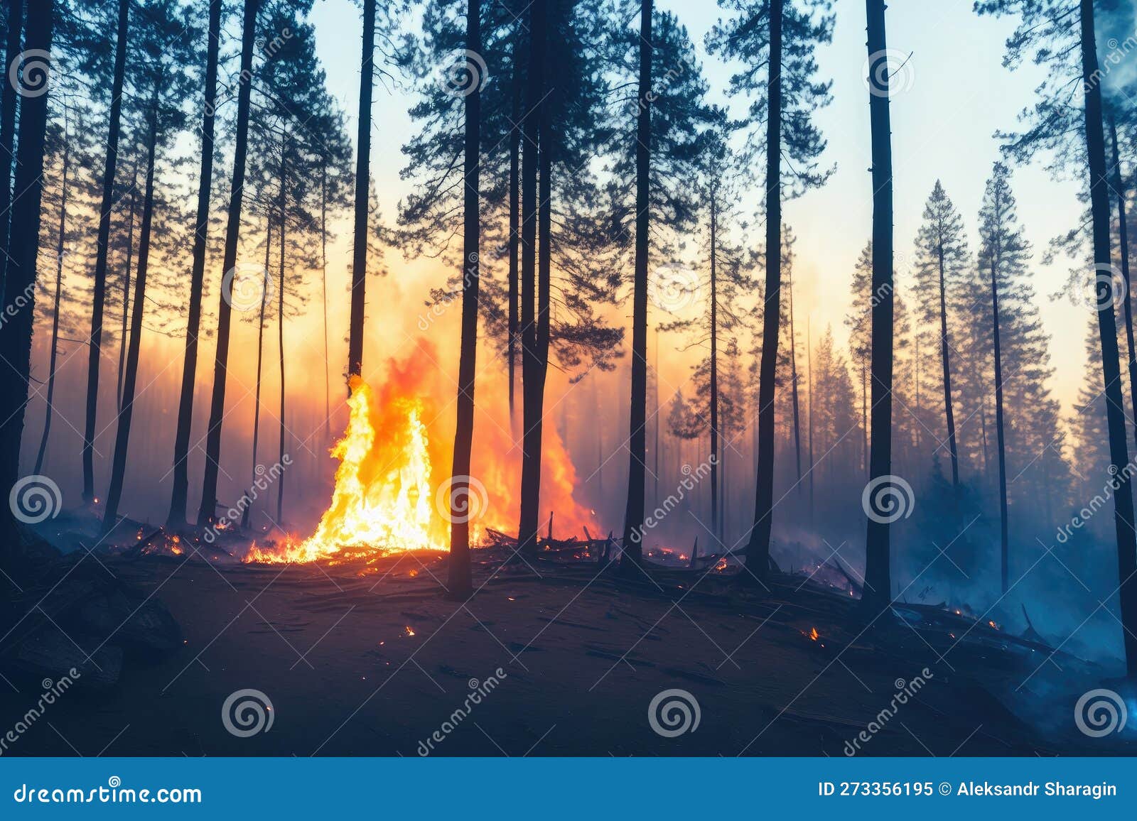Intense Flames from a Massive Forest Fire, Generative Ai. Flames Light ...