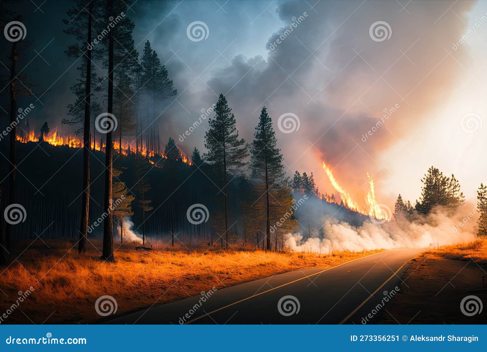 Intense Flames from a Massive Forest Fire, Generative Ai. Flames Light ...