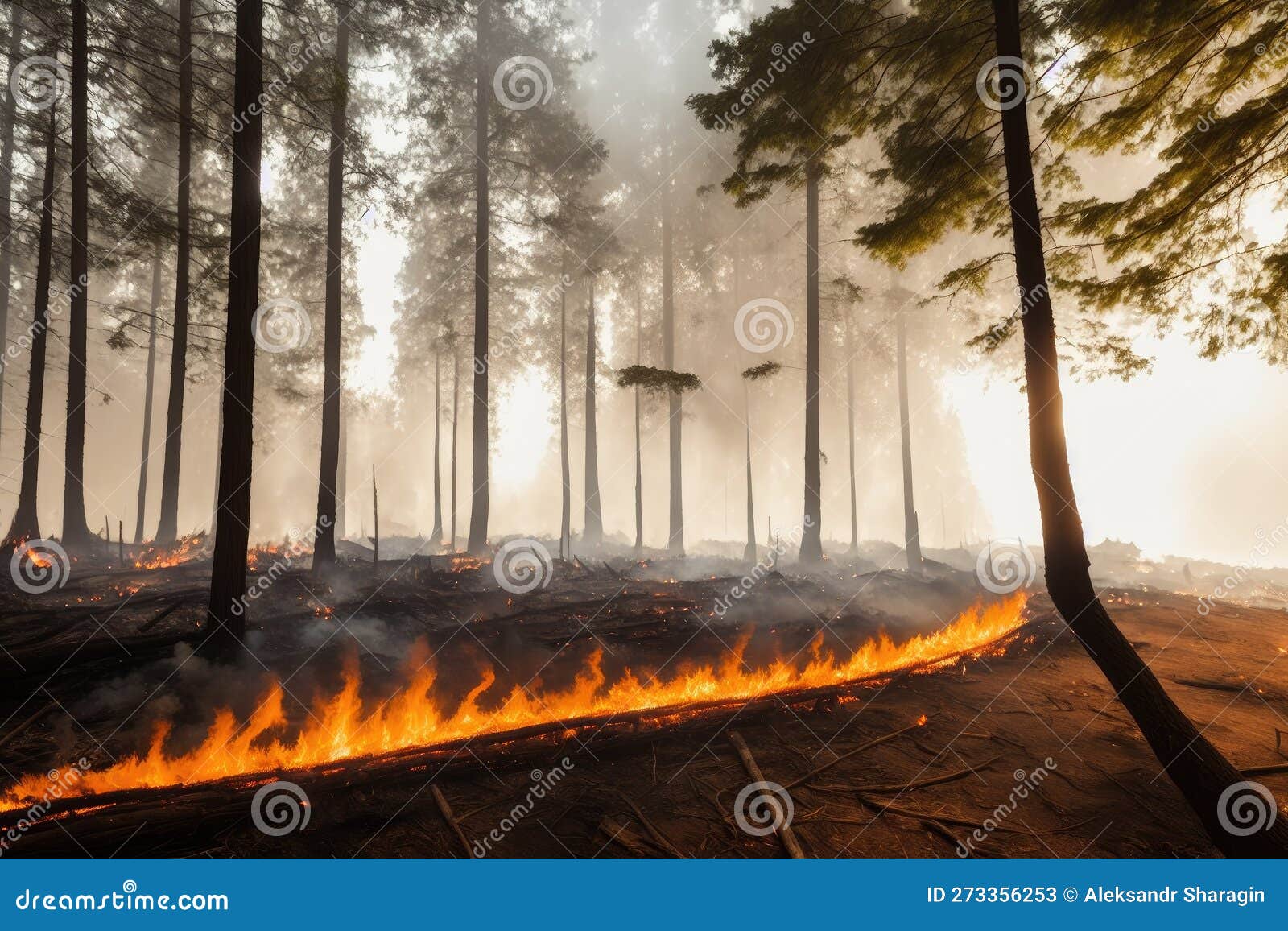 Intense Flames from a Massive Forest Fire, Generative Ai. Flames Light ...