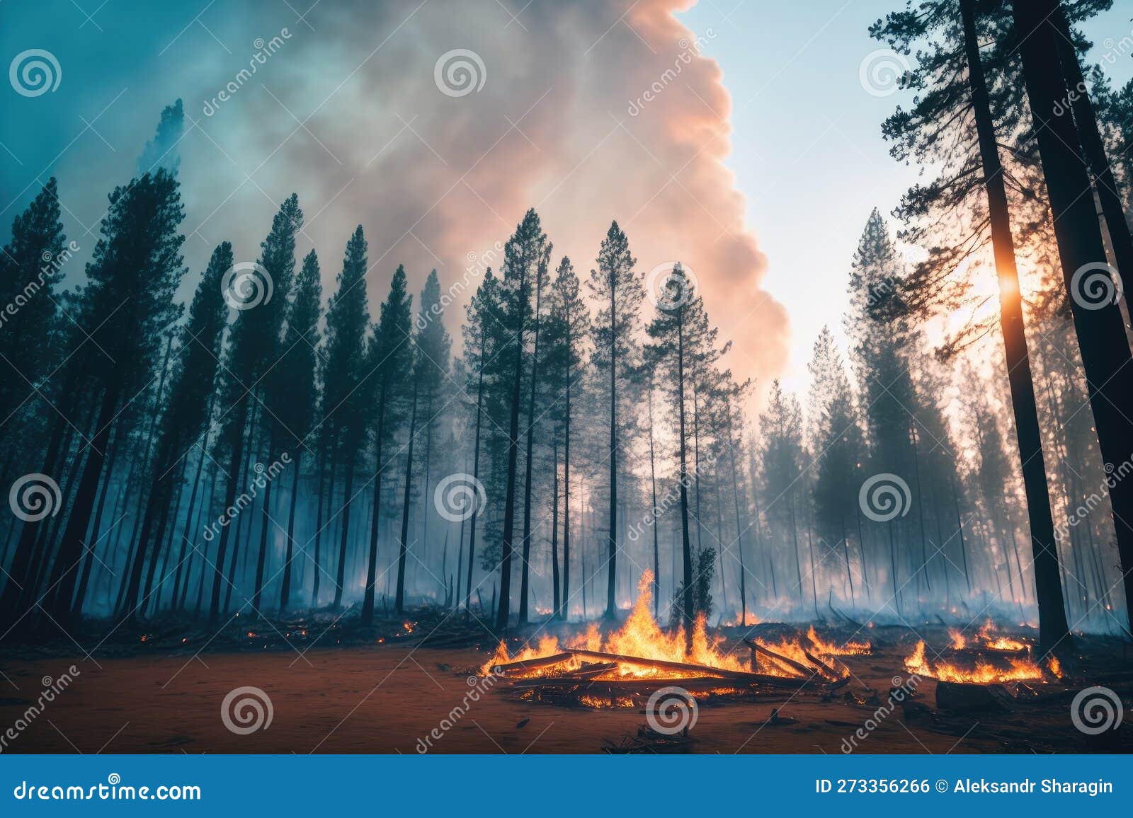 Intense Flames from a Massive Forest Fire, Generative Ai. Flames Light ...