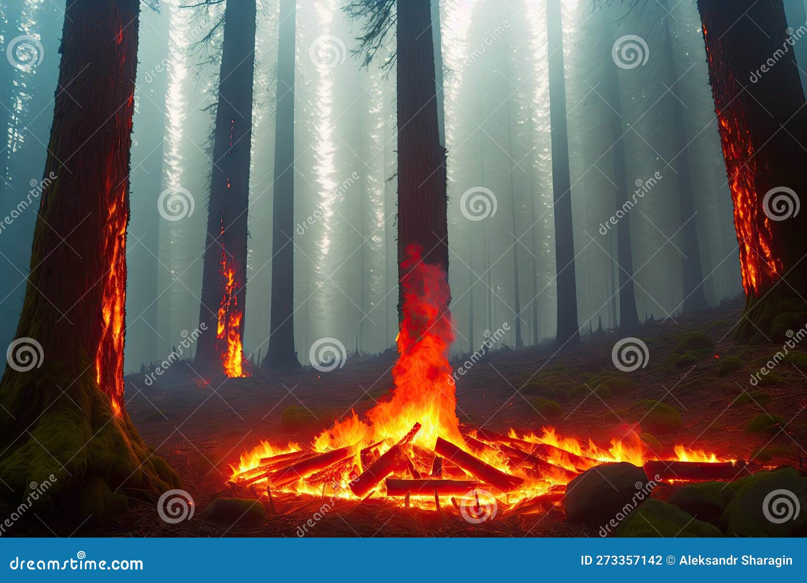 Intense Flames From A Massive Forest Fire, Generative Ai. Flames Light ...
