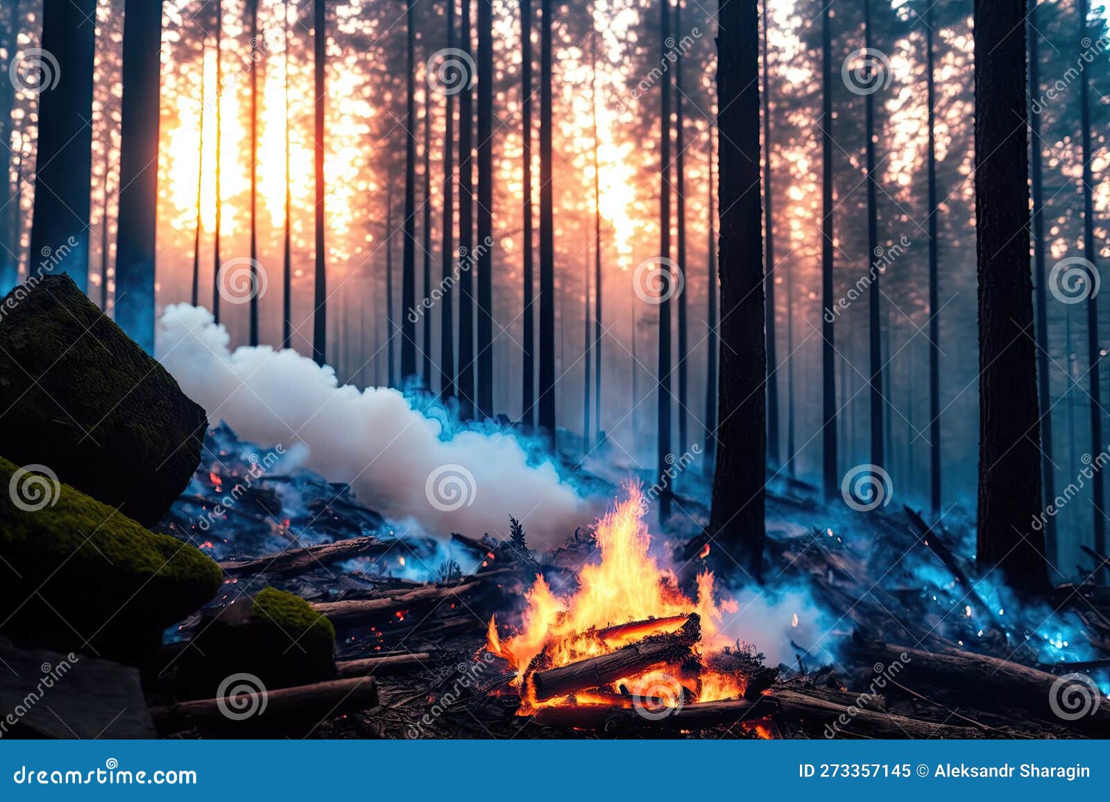 Intense Flames from a Massive Forest Fire, Generative Ai. Flames Light ...