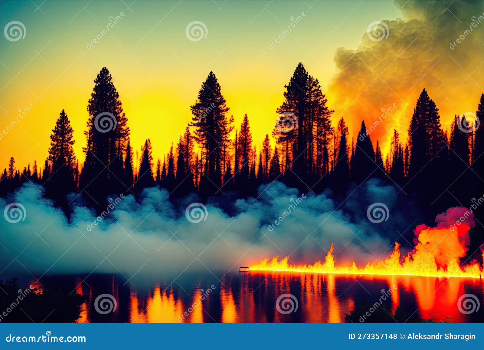 Intense Flames from a Massive Forest Fire, Generative Ai. Flames Light ...