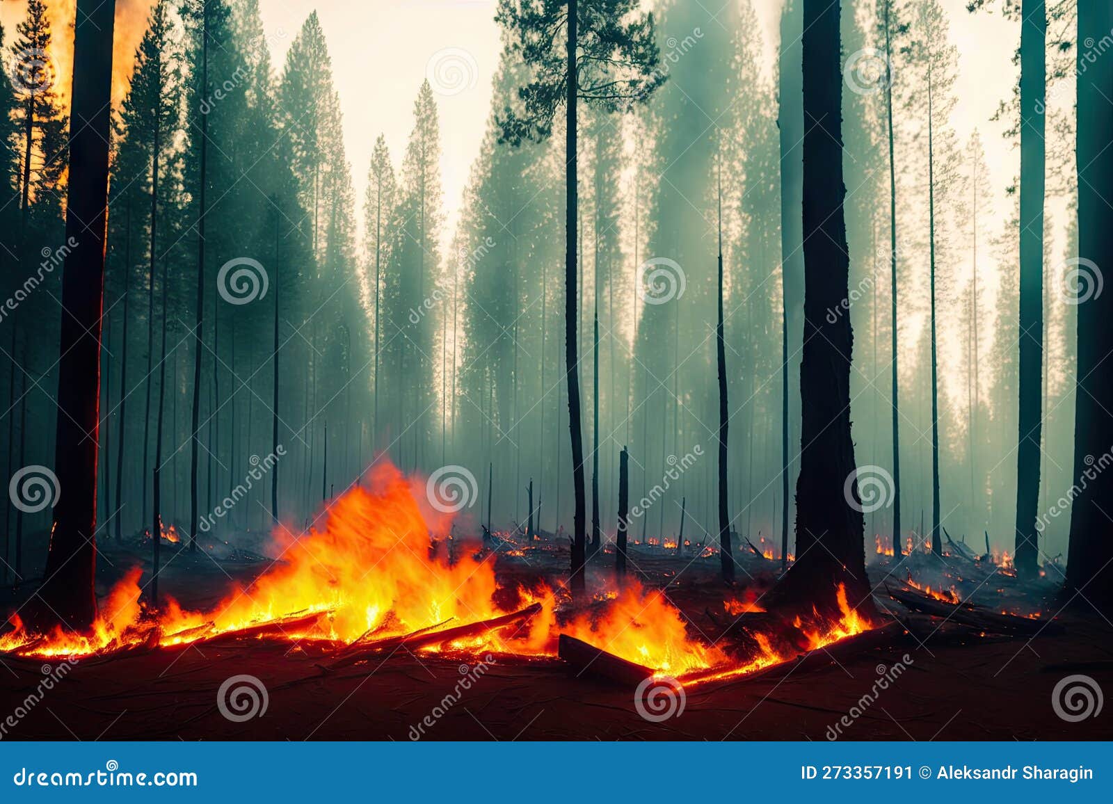 Intense Flames from a Massive Forest Fire, Generative Ai. Flames Light ...
