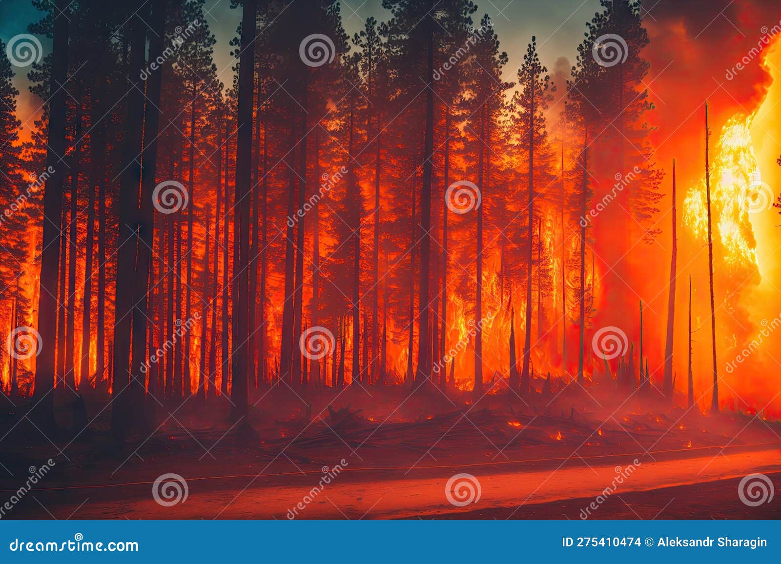 Intense Flames from a Massive Forest Fire, Generative Ai. Flames Light ...